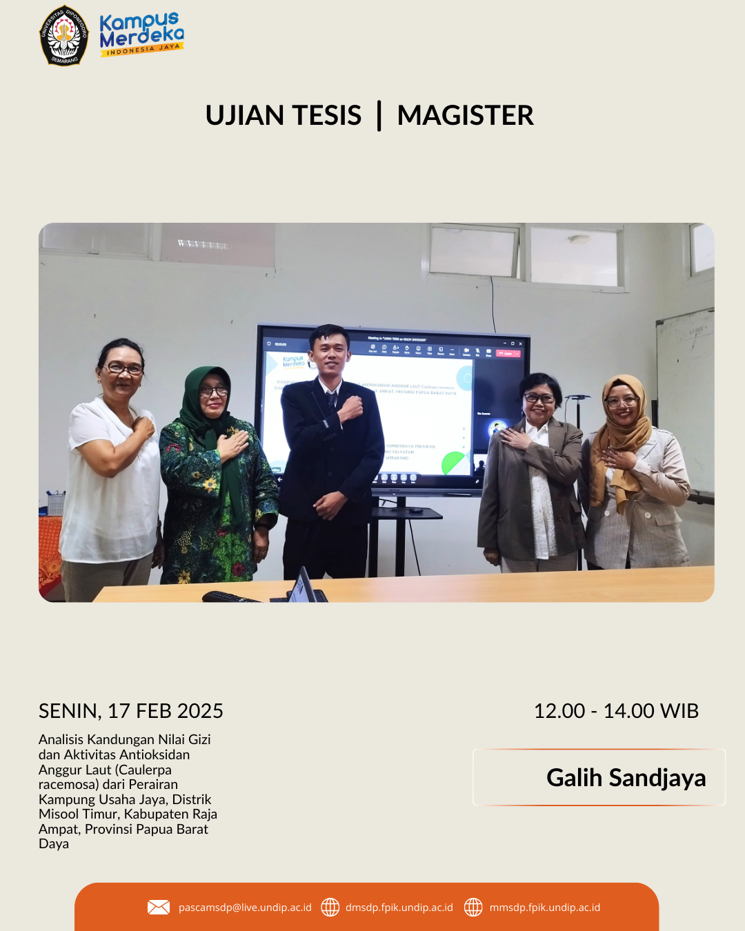 Ujian Tesis Program Studi Magister Manajemen Sumber Daya Perairan an ...