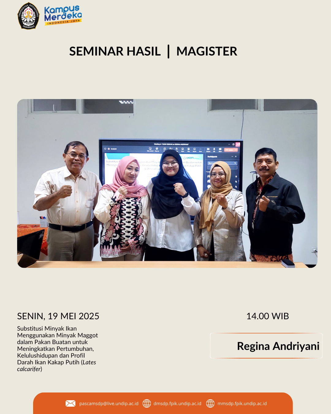 Seminar Hasil Penelitian Program Magister Manajemen Sumber Daya Perairan an Regina Andriyani ...